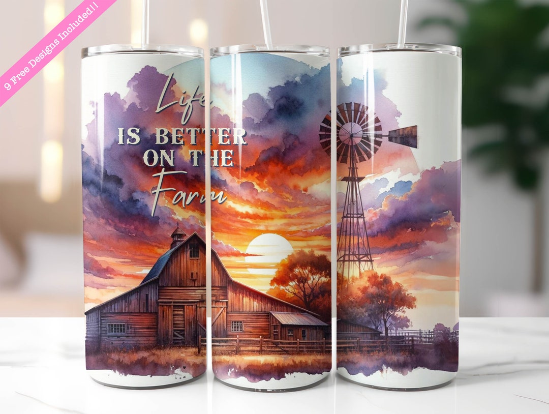 Farm Life Tumbler Wrap Sublimation Design: Rustic Barn Windmill ...