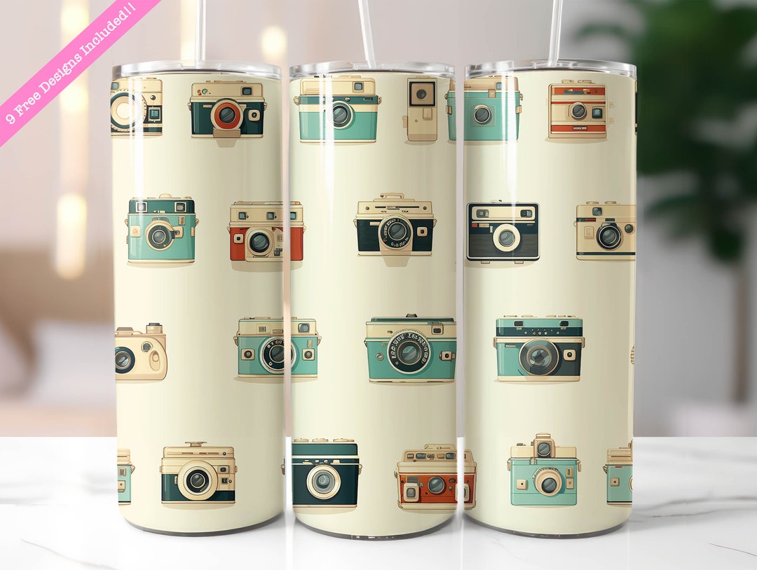 Seamless Vintage Cameras Pattern 20 Oz Skinny Tumbler Wrap Sublimation ...