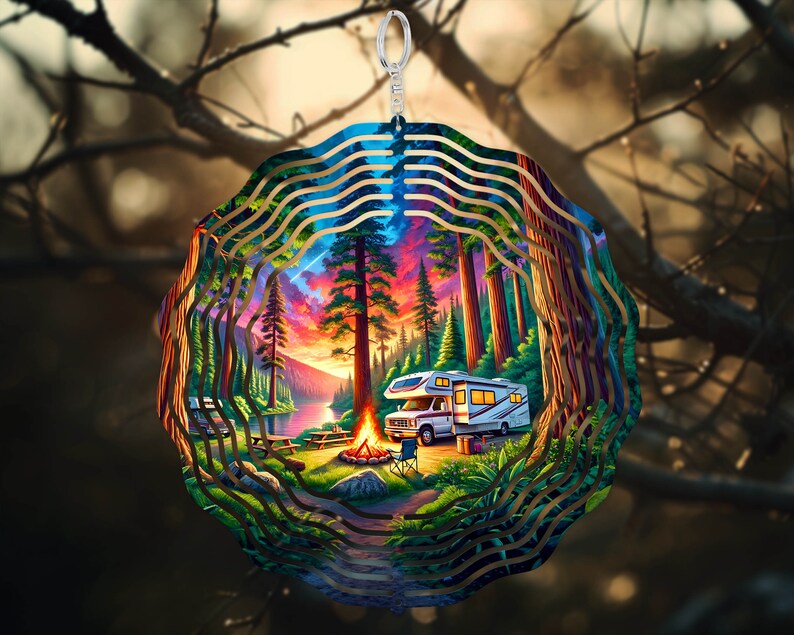 RV Camping Wind Spinner PNG: Campfire Scene Sublimation (digital ...