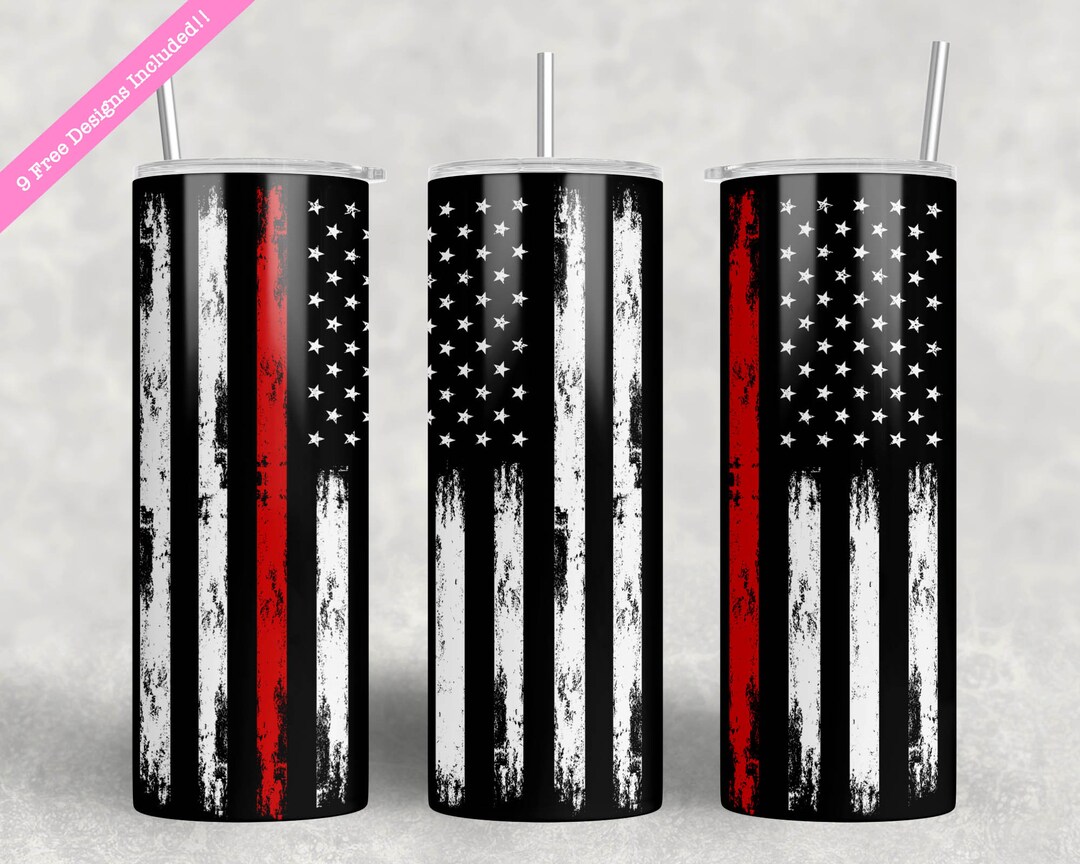 Thin Red Line Firefighter Tumbler Wrap: American Flag Sublimation ...