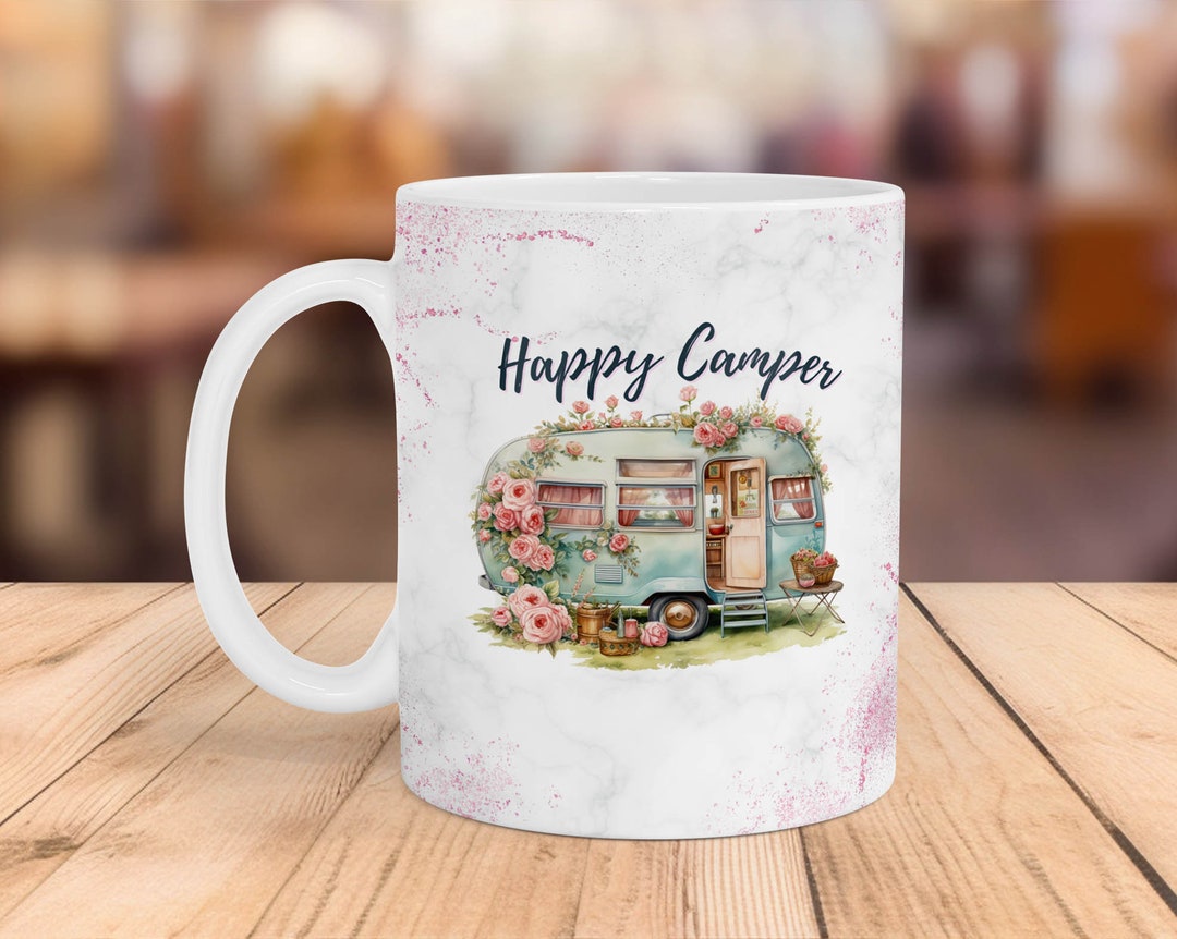 Happy Camper Floral Caravan Mug Wrap: Sublimation Design (digital ...