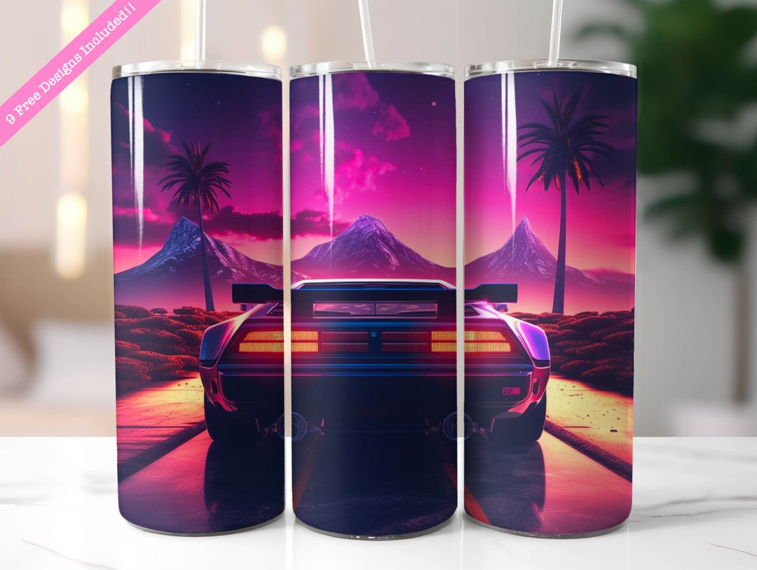 Outrun Retrowave Synthwave Sportscar 20 Oz Skinny Tumbler Wrap ...