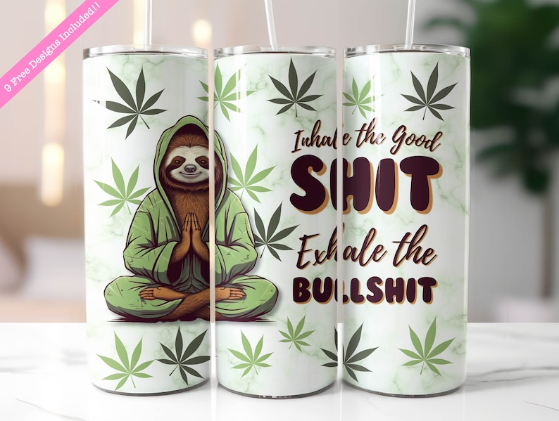 Funny Weed Sloth 20 Oz Tumbler Wrap Sublimation Design (digital ...