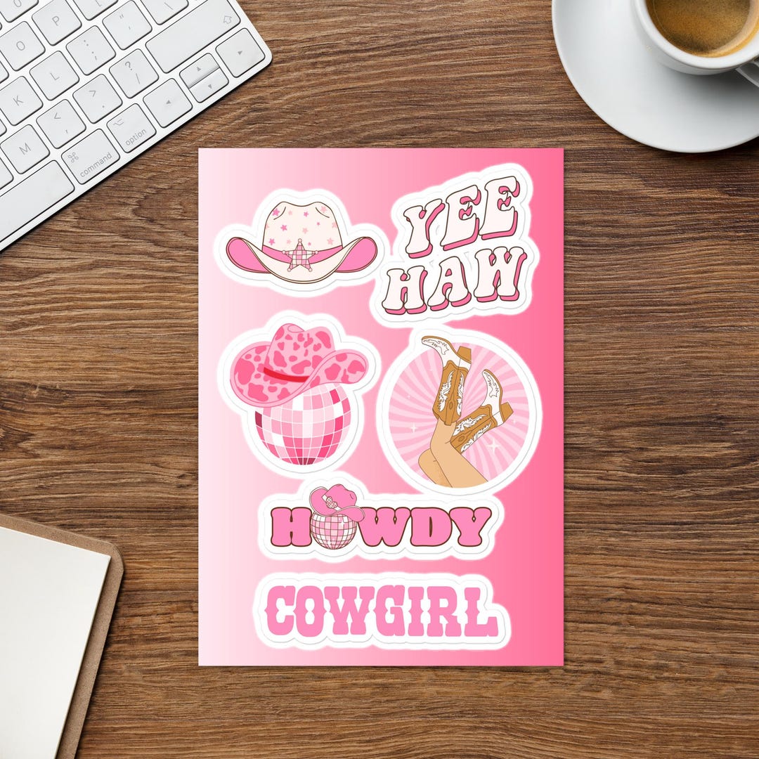 Girly Pink Western Sticker Sheet, Cowboy Hat Stickers, Cowgirl Sticker ...
