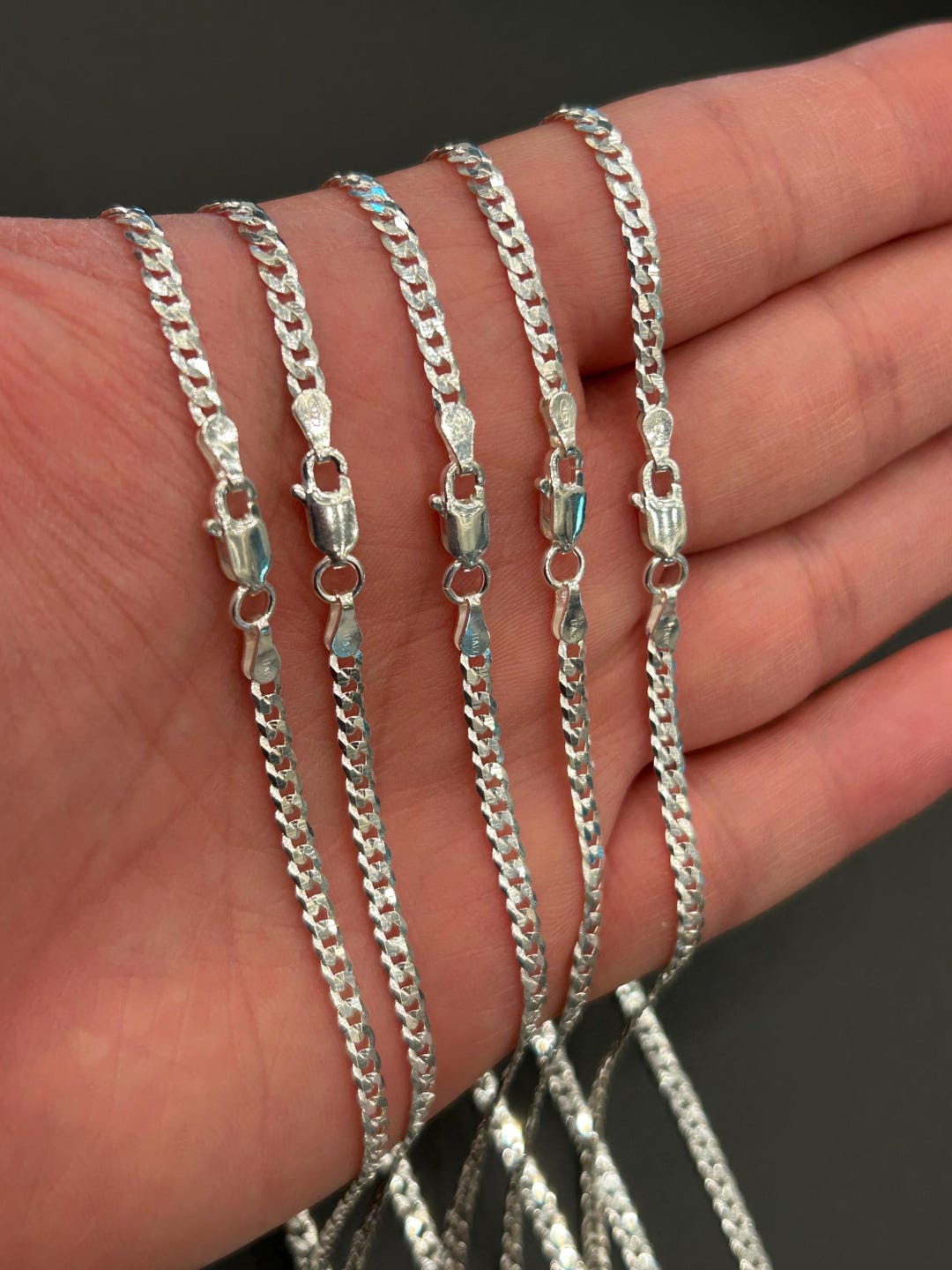 Italian Sterling Silver Chains - Cuban Curb Chain Necklaces - 925 Solid ...