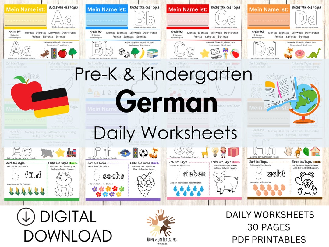 Preschool & Kindergarten Morning Starters Worksheets in German ...