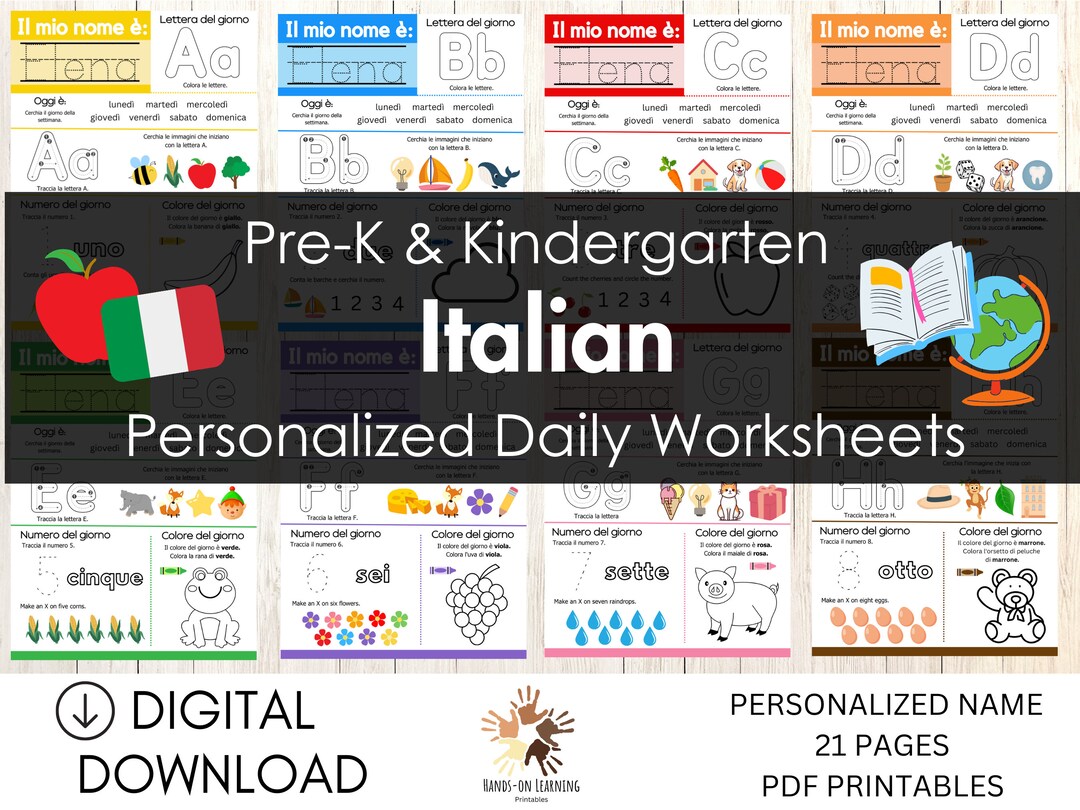 Preschool & Kindergarten Morning Starters Worksheets in Italian ...