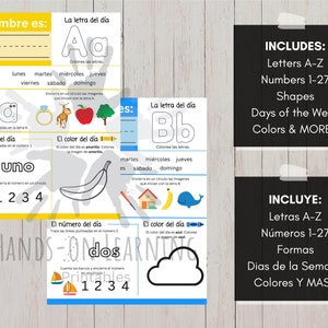 Preschool & Kindergarten Morning Starters Worksheets in Spanish ...