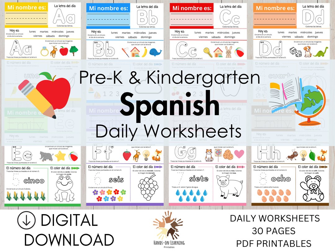 Preschool & Kindergarten Morning Starters Worksheets in Spanish ...