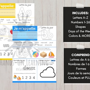Preschool & Kindergarten Morning Starters Worksheets in French ...
