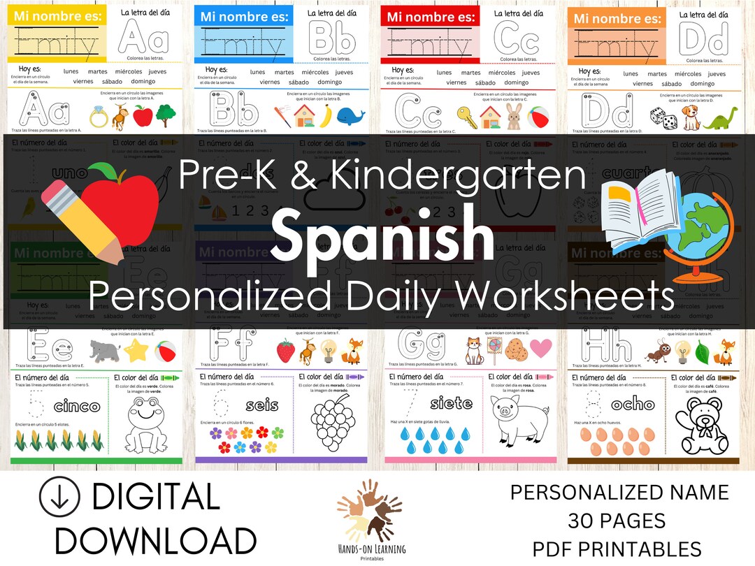 Preschool & Kindergarten Morning Starters Worksheets in Spanish ...