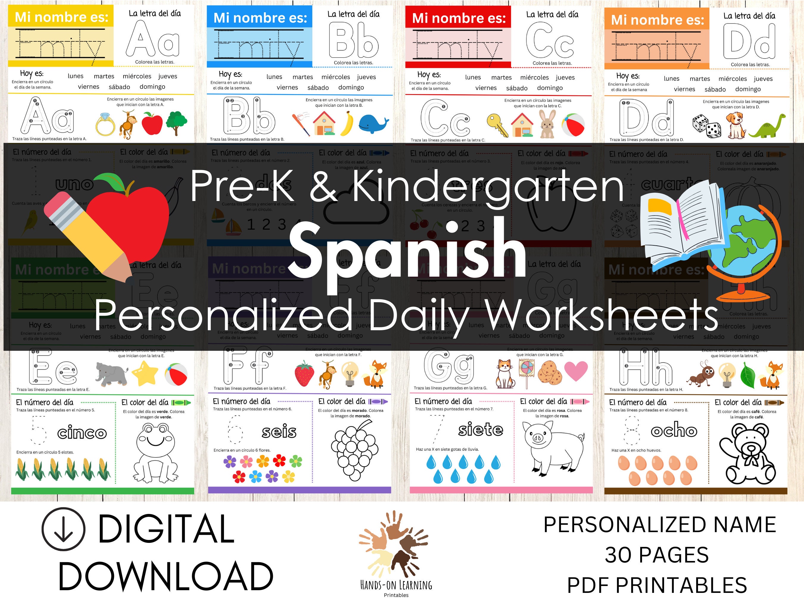 Preschool & Kindergarten Morning Starters Worksheets in Spanish ...