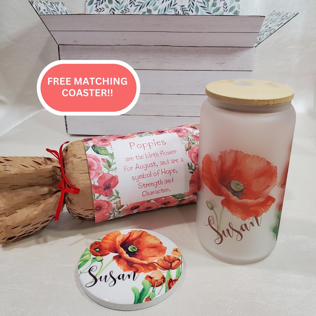 Birth Month Flower Gift Personalized Glass Jar Custom Name Drinking ...