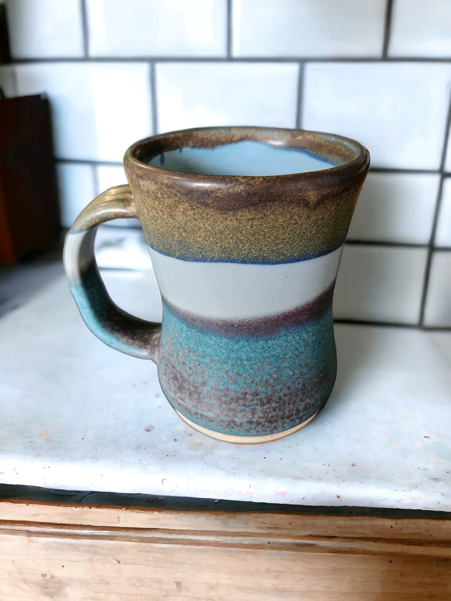Large Stoneware Mug Blue Celadon, Turquoise and Matte Black Glazes ...