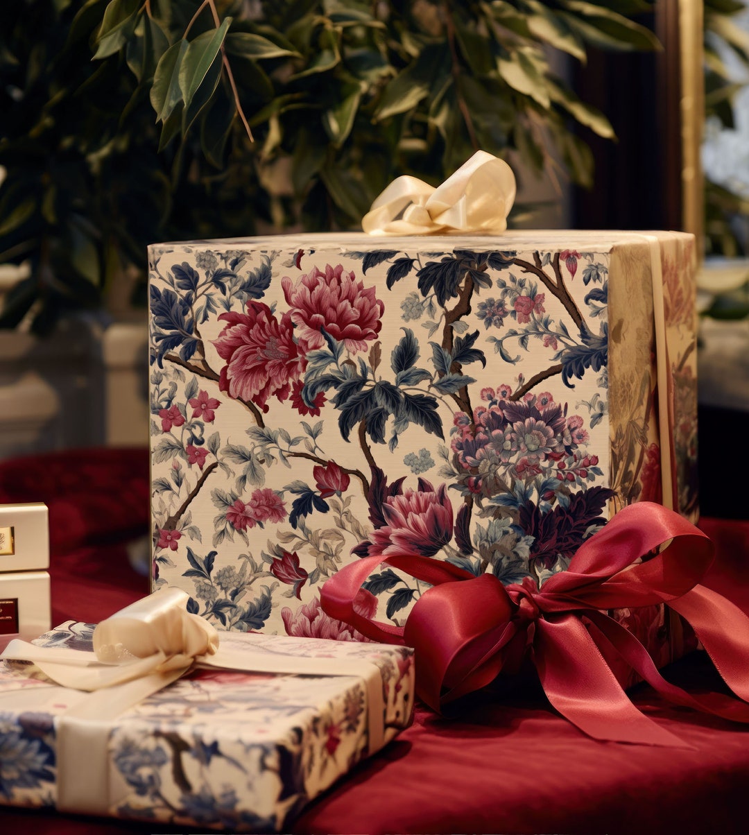 Vintage Floral Tapestry-inspired Wrapping Paper #2, Christmas Gift Wrap ...