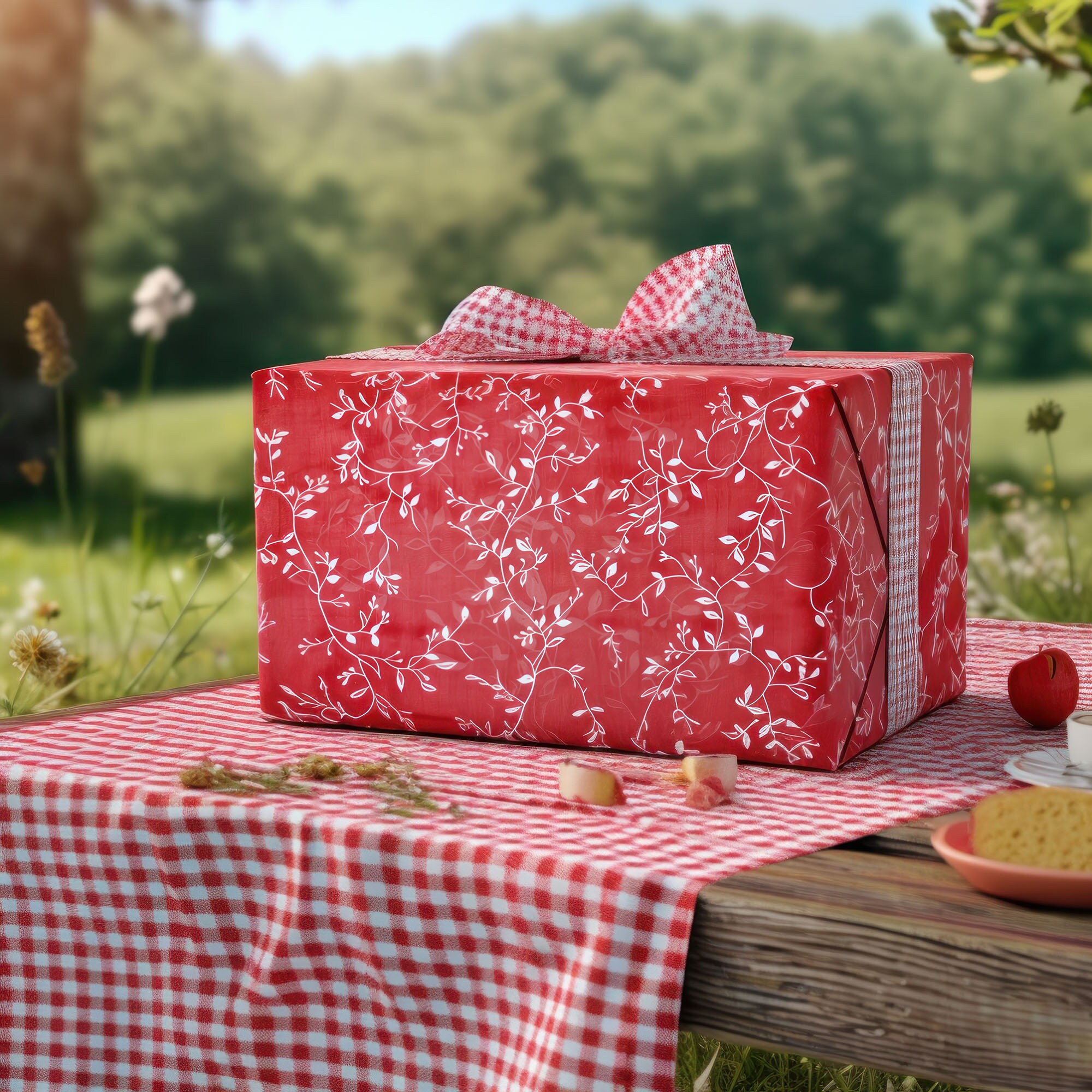 Crimson and White Vines Gift Wrap, Red and White Wrapping Paper ...