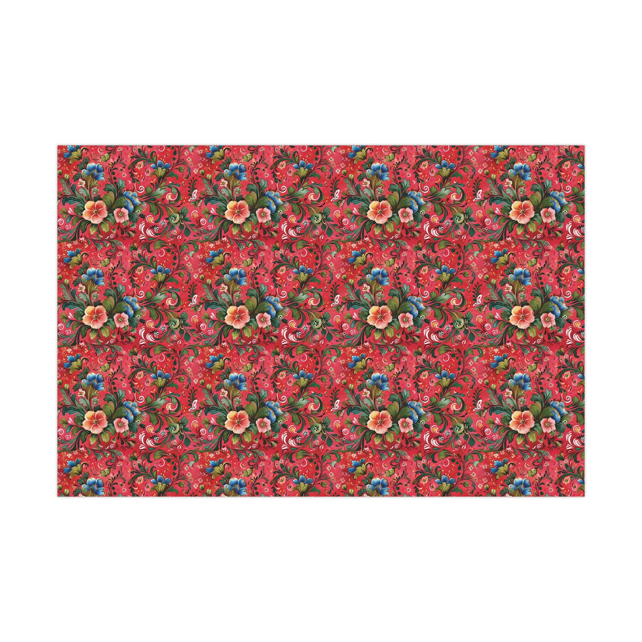 Russian Floral Inspired Red Wrapping Paper, Christmas Gift Wrap ...