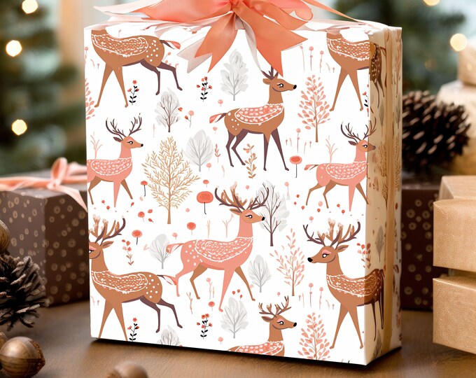 Woodsy Wrapping Paper Deer Gift Wrap Roll Forest Wrapping Paper, Modern ...