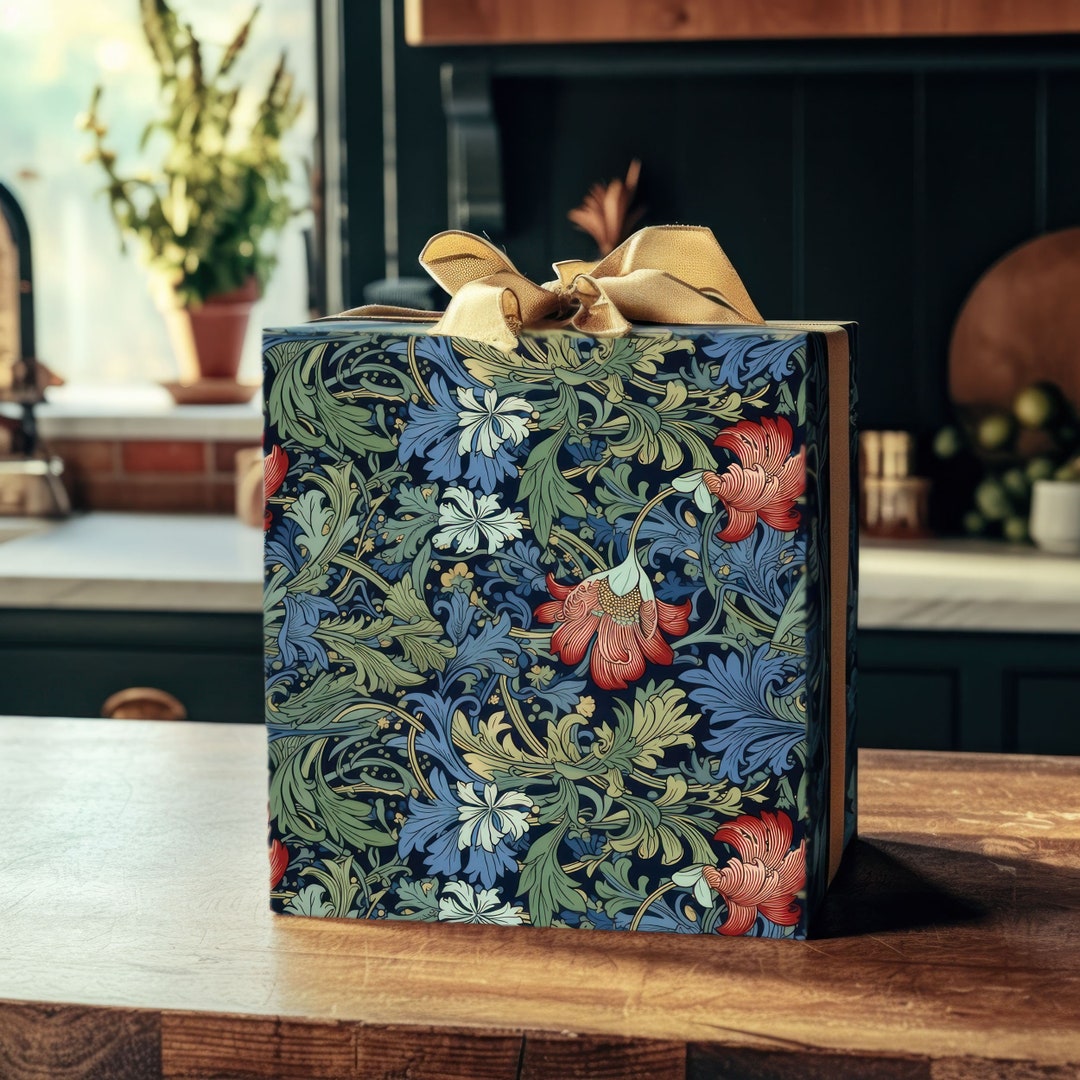 Eco-friendly William Morris Inspired Floral Blue #1 Wrapping Paper ...