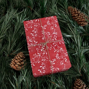 Crimson and White Vines Gift Wrap, Red and White Wrapping Paper ...