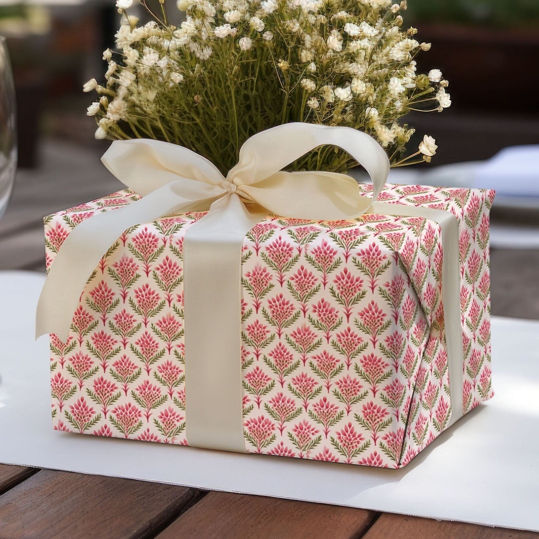 Pink Floral Whimsy Wrapping Paper, Pink Christmas Gift Wrap, Pink ...