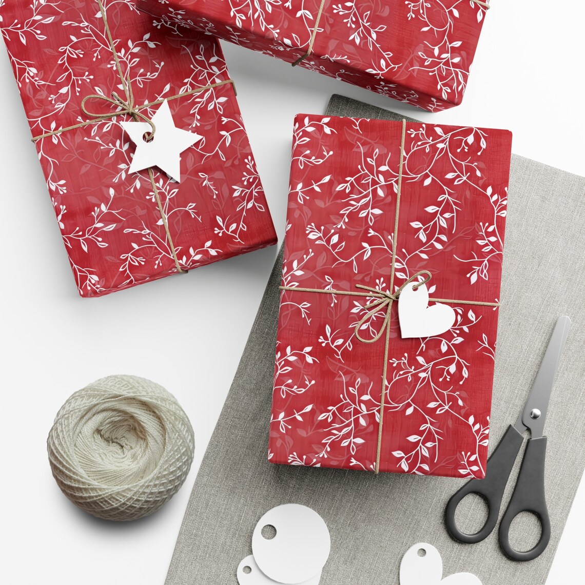 Crimson and White Vines Gift Wrap, Red and White Wrapping Paper ...
