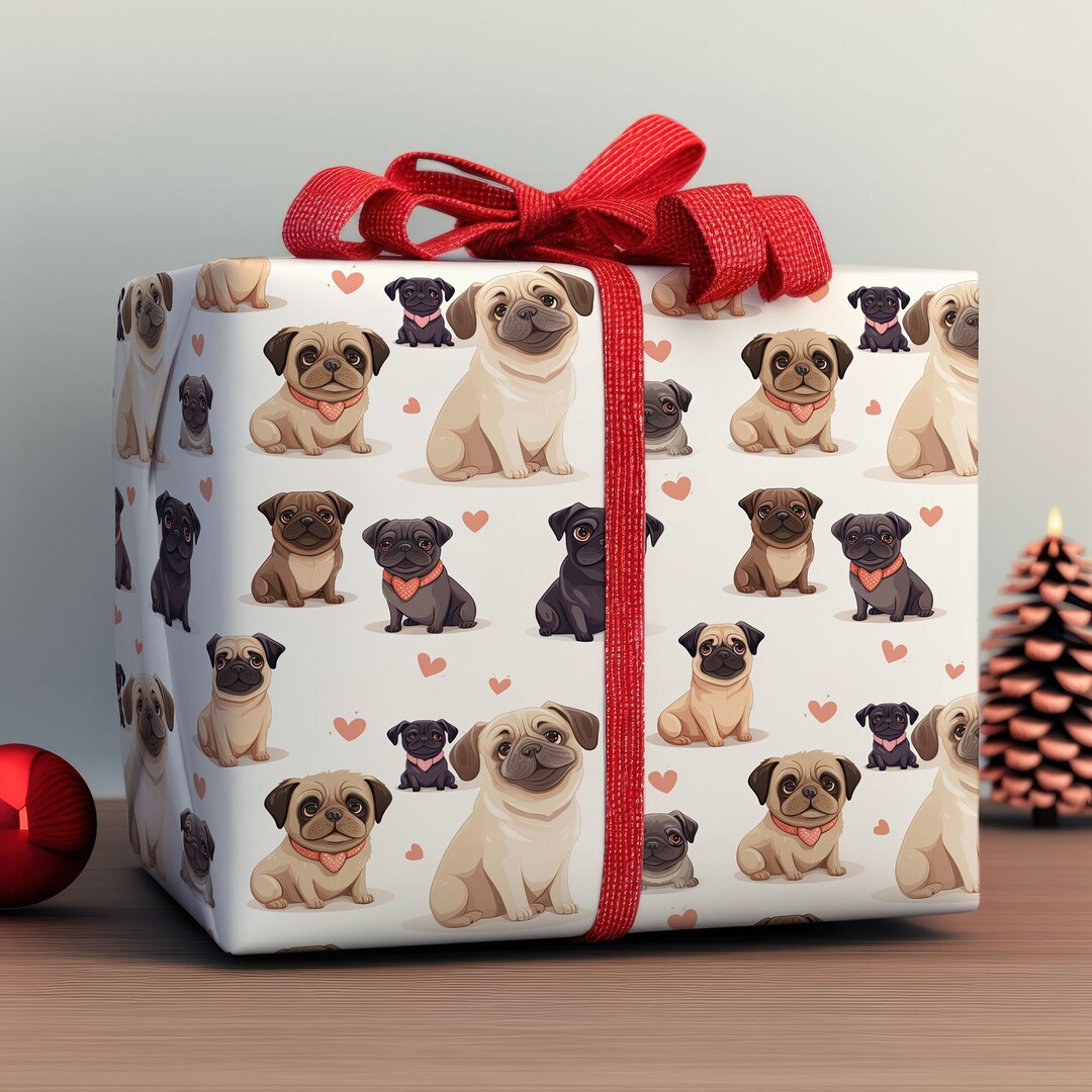Adorable Pugs Wrapping Paper, Christmas Gift Wrap, Birthday Gift Wrap ...