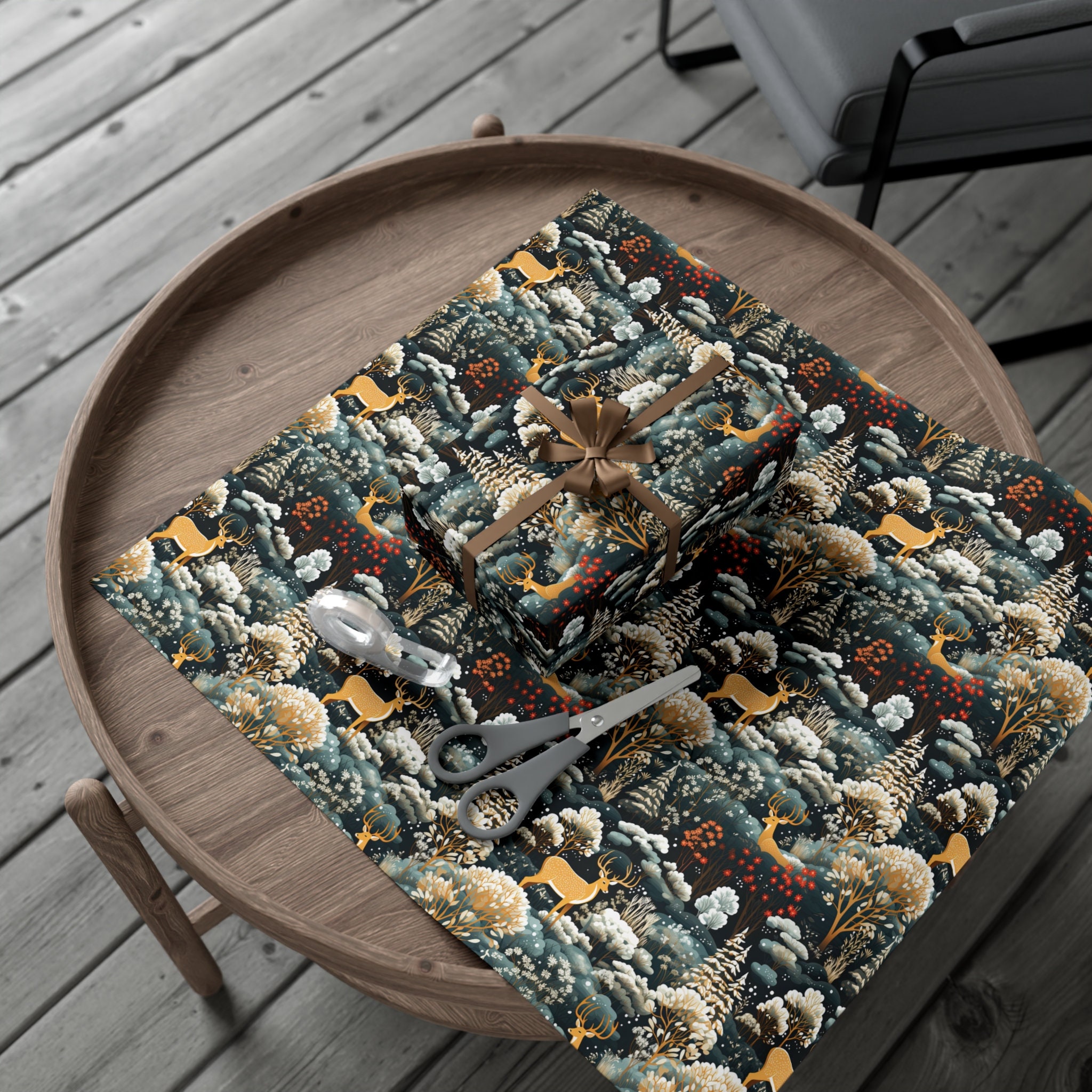 Christmas Deer Gift Wrap, Whimsical Deer Scandanavian Wrapping Paper ...