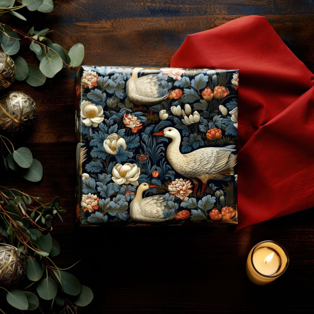 Eco-friendly William Morris Inspired Floral Geese Wrapping Paper, Gift ...
