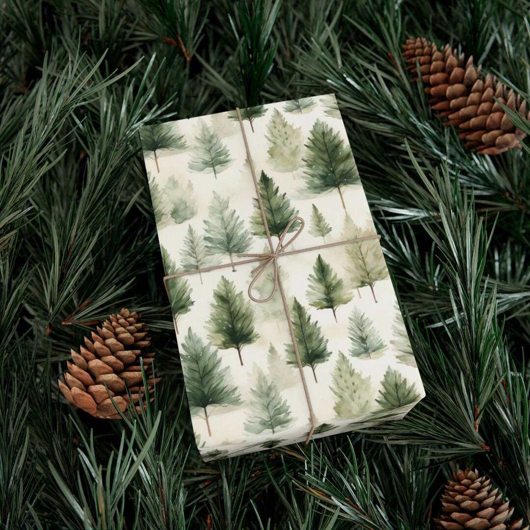 Eco-friendly Pine Tree Watercolor Wrapping Paper #2, Christmas Gift ...