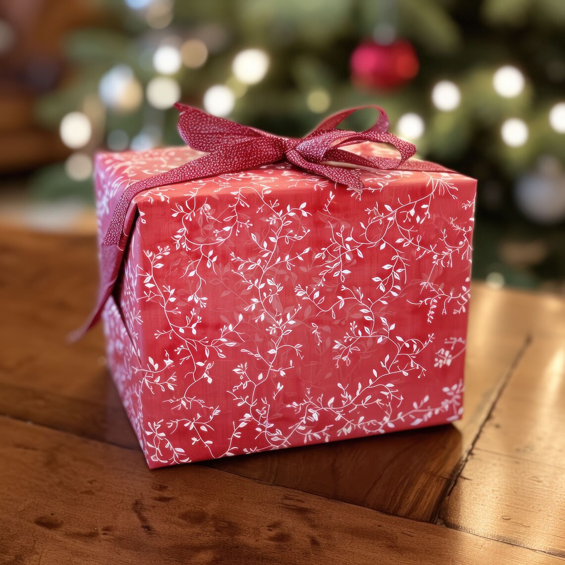 Crimson and White Vines Gift Wrap, Red and White Wrapping Paper ...