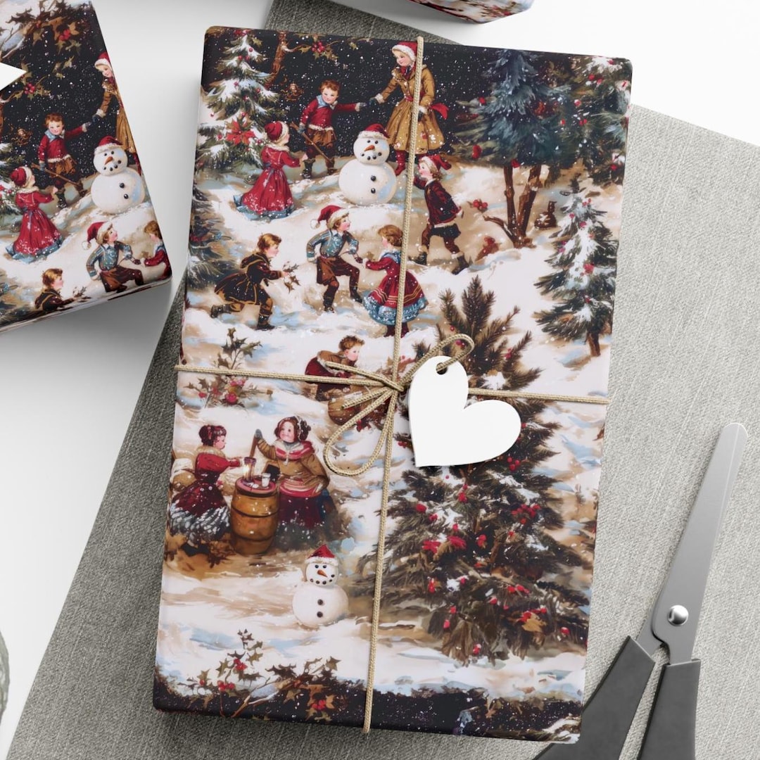 Vintage Victorian Christmas Children Gift Wrap, Christmas Gift Wrap ...