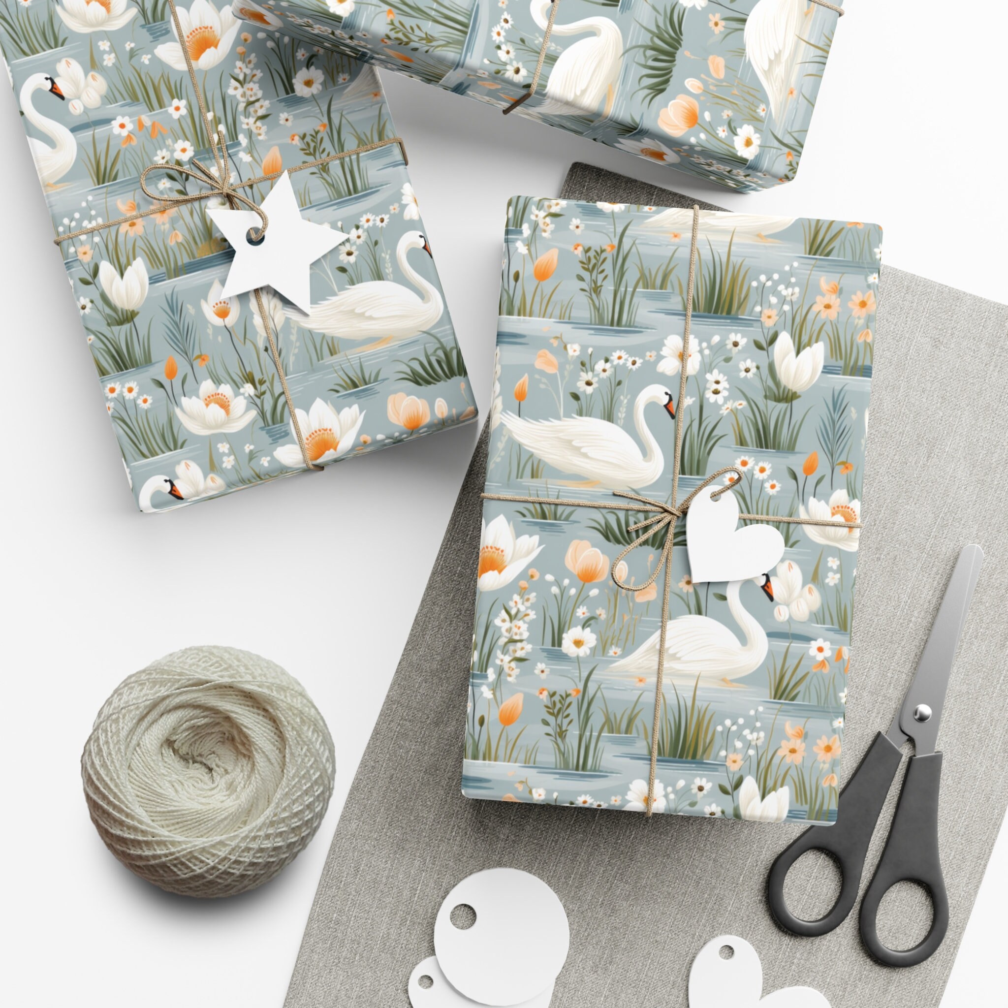 Cottagecore Swan Wrapping Paper, Gift Wrap, Birthday Gift Wrap, Party ...