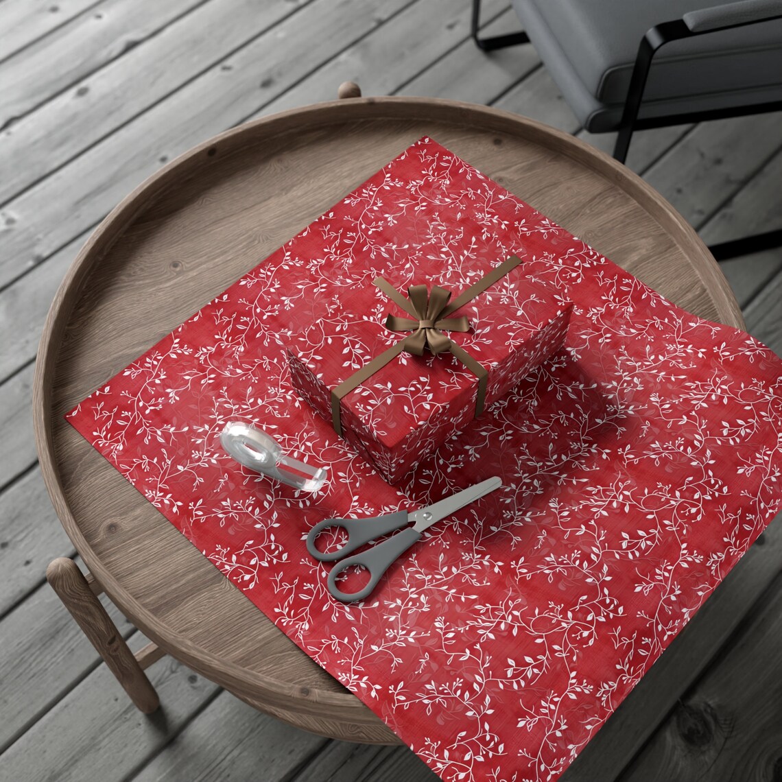 Crimson and White Vines Gift Wrap, Red and White Wrapping Paper ...