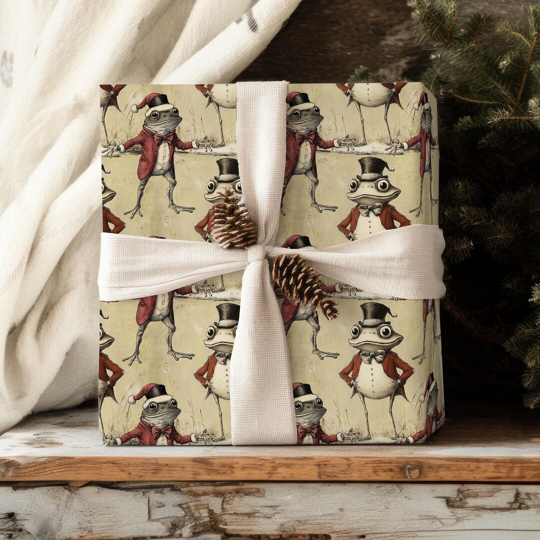 Holiday Frog Gift Wrap, Vintage Christmas Wrapping Paper, Christmas ...