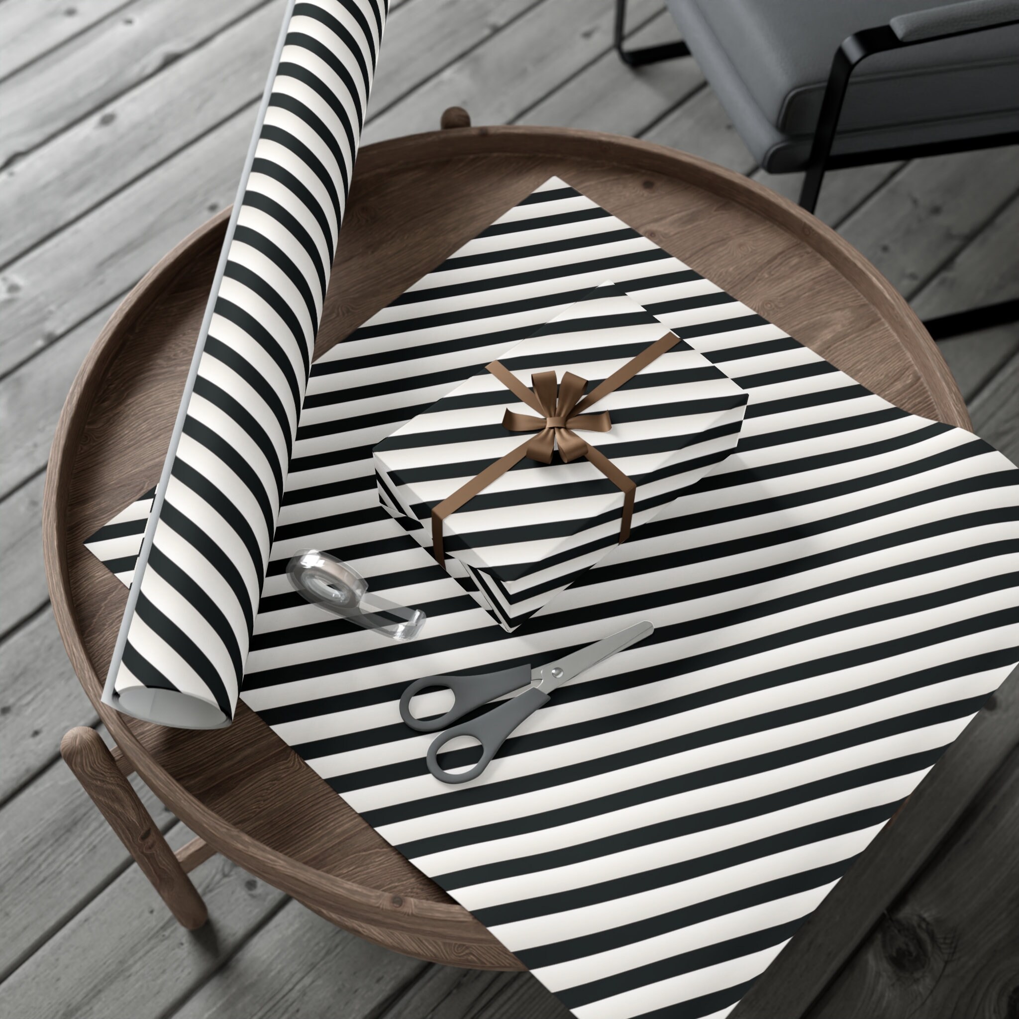 Eco-friendly Black and White Diagonal Pinstripe Wrapping Paper ...