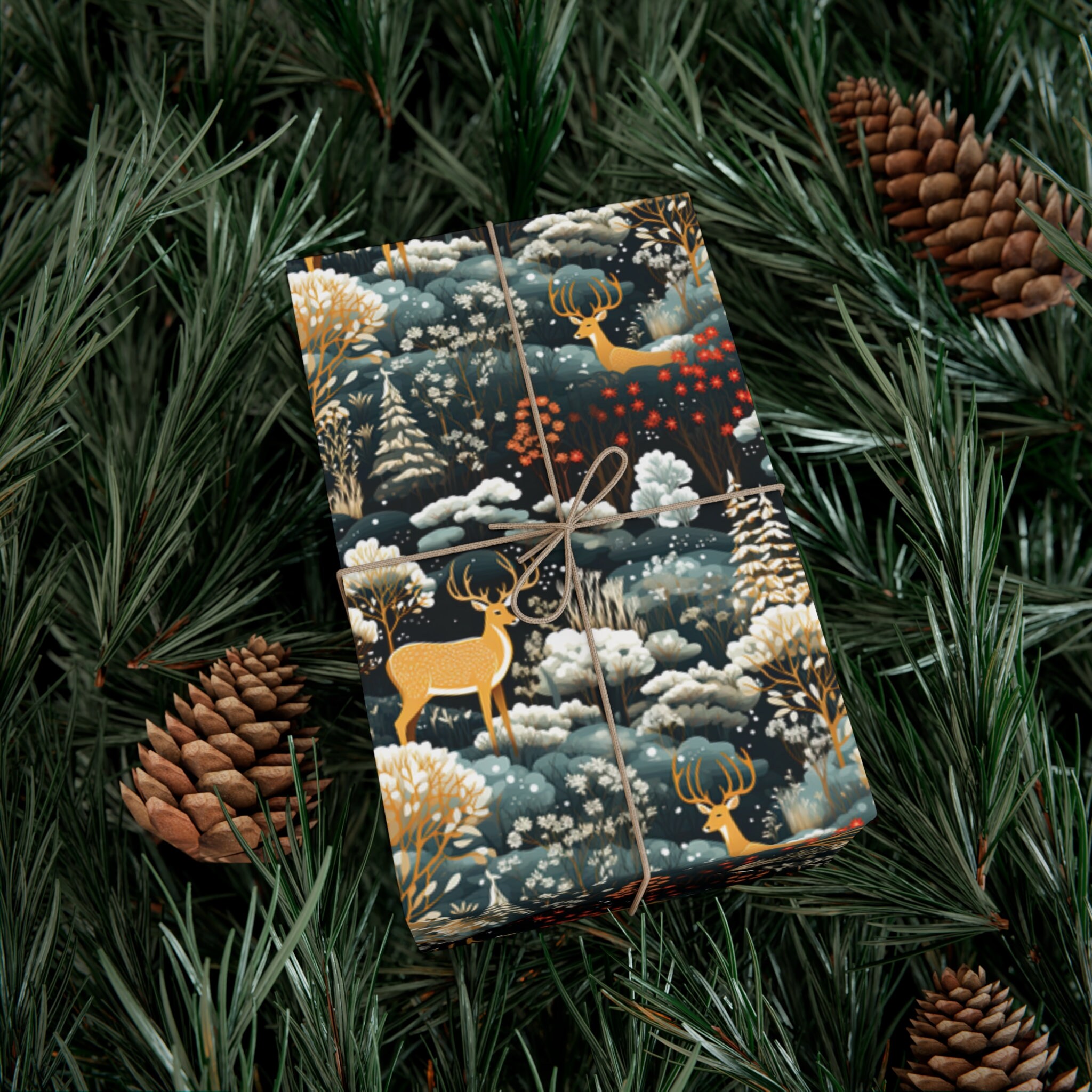Christmas Deer Gift Wrap, Whimsical Deer Scandanavian Wrapping Paper ...