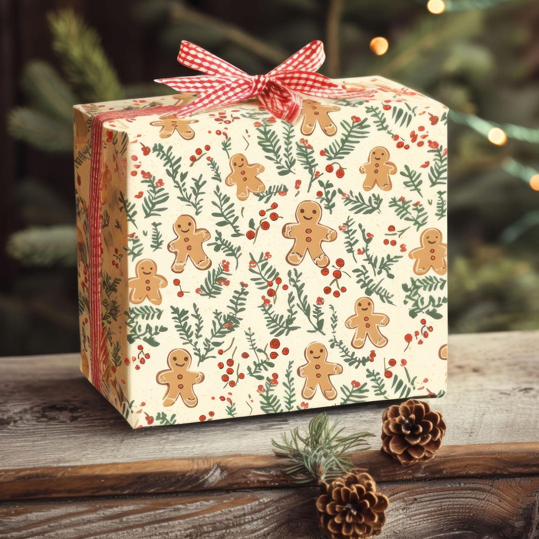 Nostalgic Vintage Gingerbread Man Gift Wrap, Christmas Gift Wrap ...
