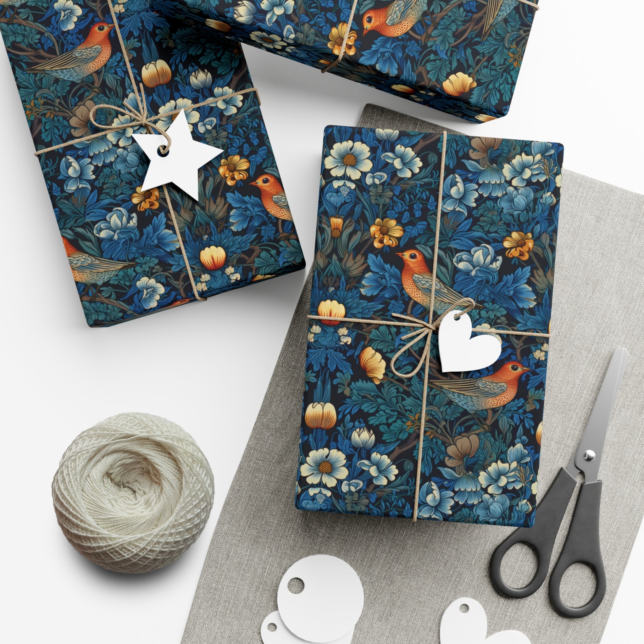 William Morris Inspired Floral Birds 2 Wrapping Paper, Gift Wrap ...
