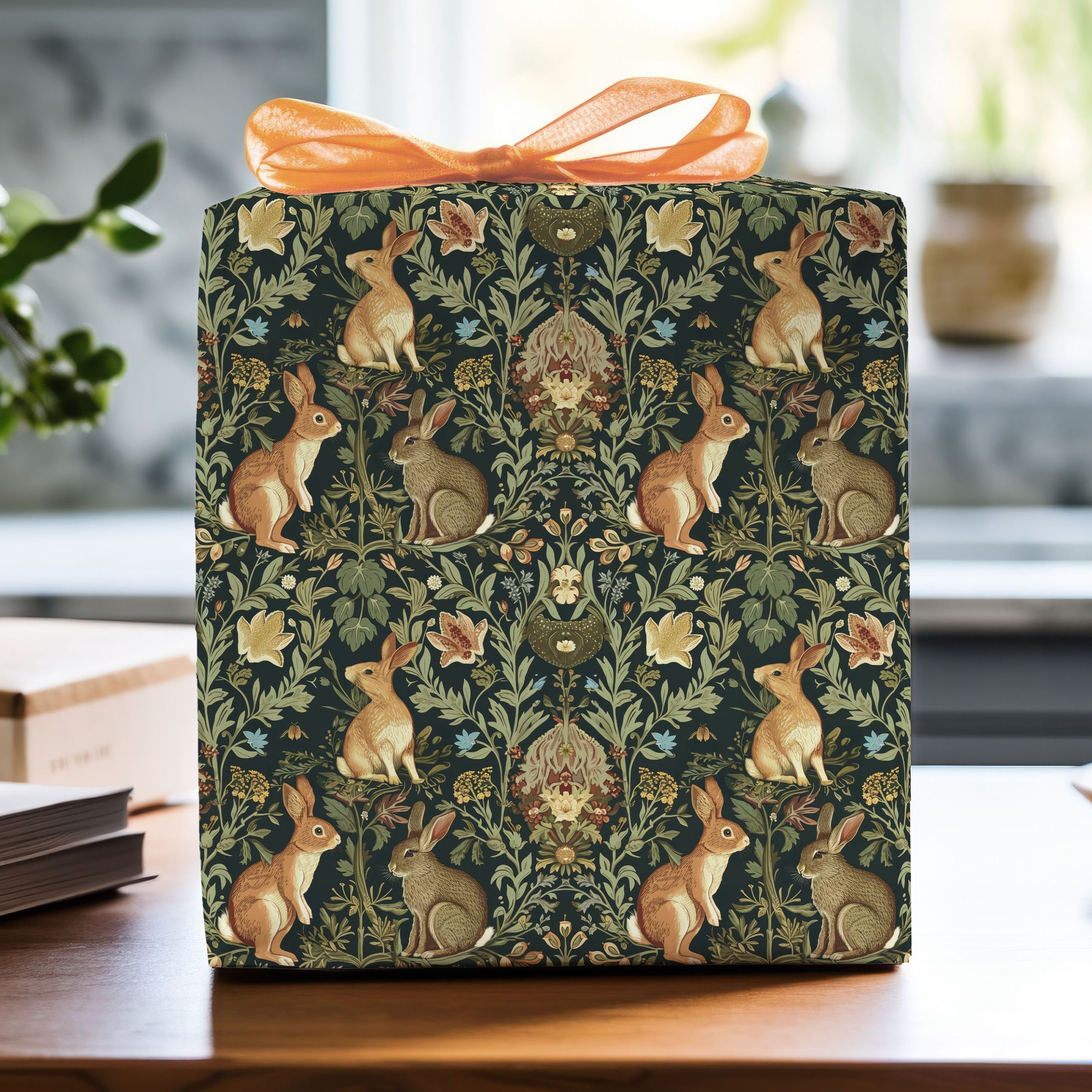 William Morris Woodland Bunnies Floral Wrapping Paper, Rabbits Gift ...