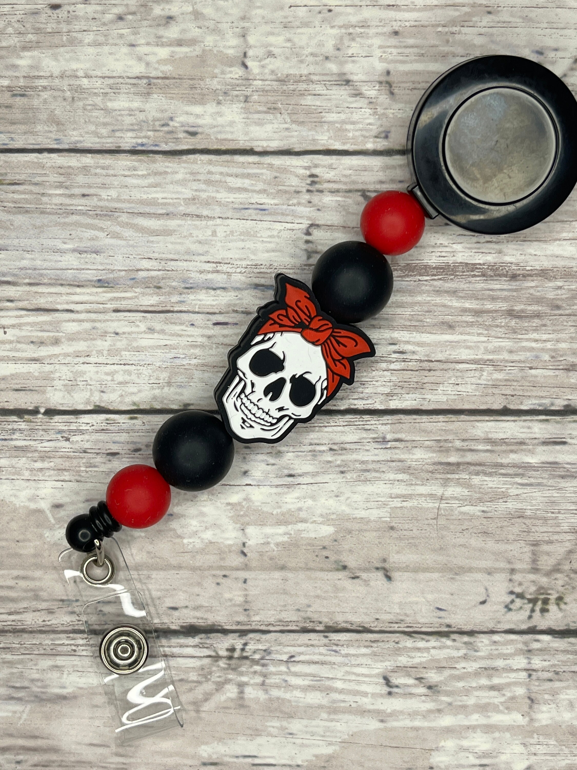 Skull Badge Reel Skull and Bandana Badge Reel Girl Skull Skull and Red ...