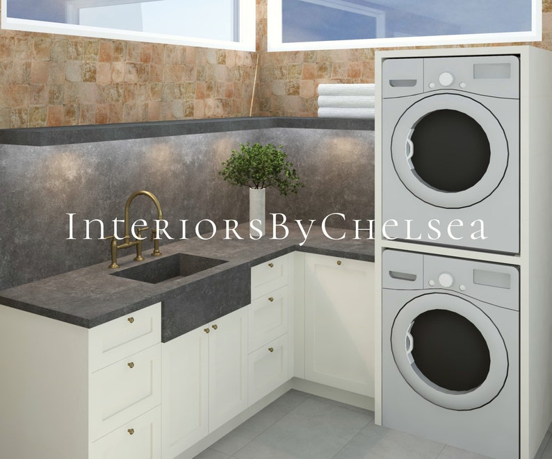 Custom Laundry Room Interior Design, Laundry 3D Render Realistic ...
