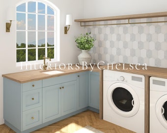 Custom Laundry Room Interior Design, Laundry 3D Render Realistic ...