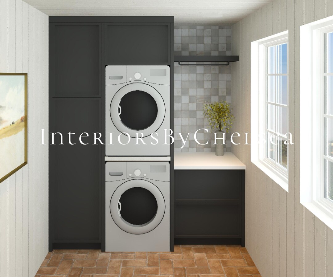 Custom Laundry Room Interior Design, Laundry 3D Render Realistic ...