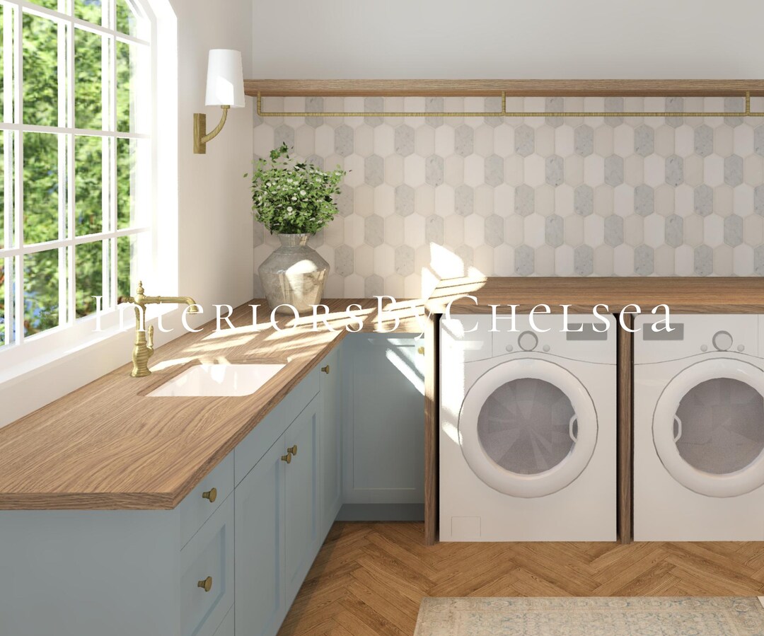 Custom Laundry Room Interior Design, Laundry 3D Render Realistic ...