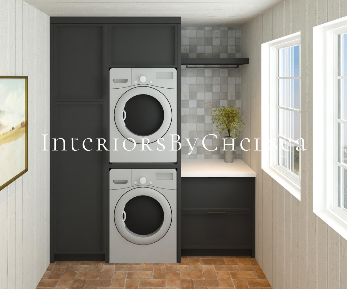 Custom Laundry Room Interior Design, Laundry 3D Render Realistic ...