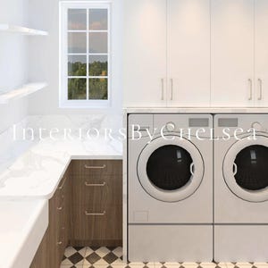 Custom Laundry Room Interior Design, Laundry 3D Render Realistic ...