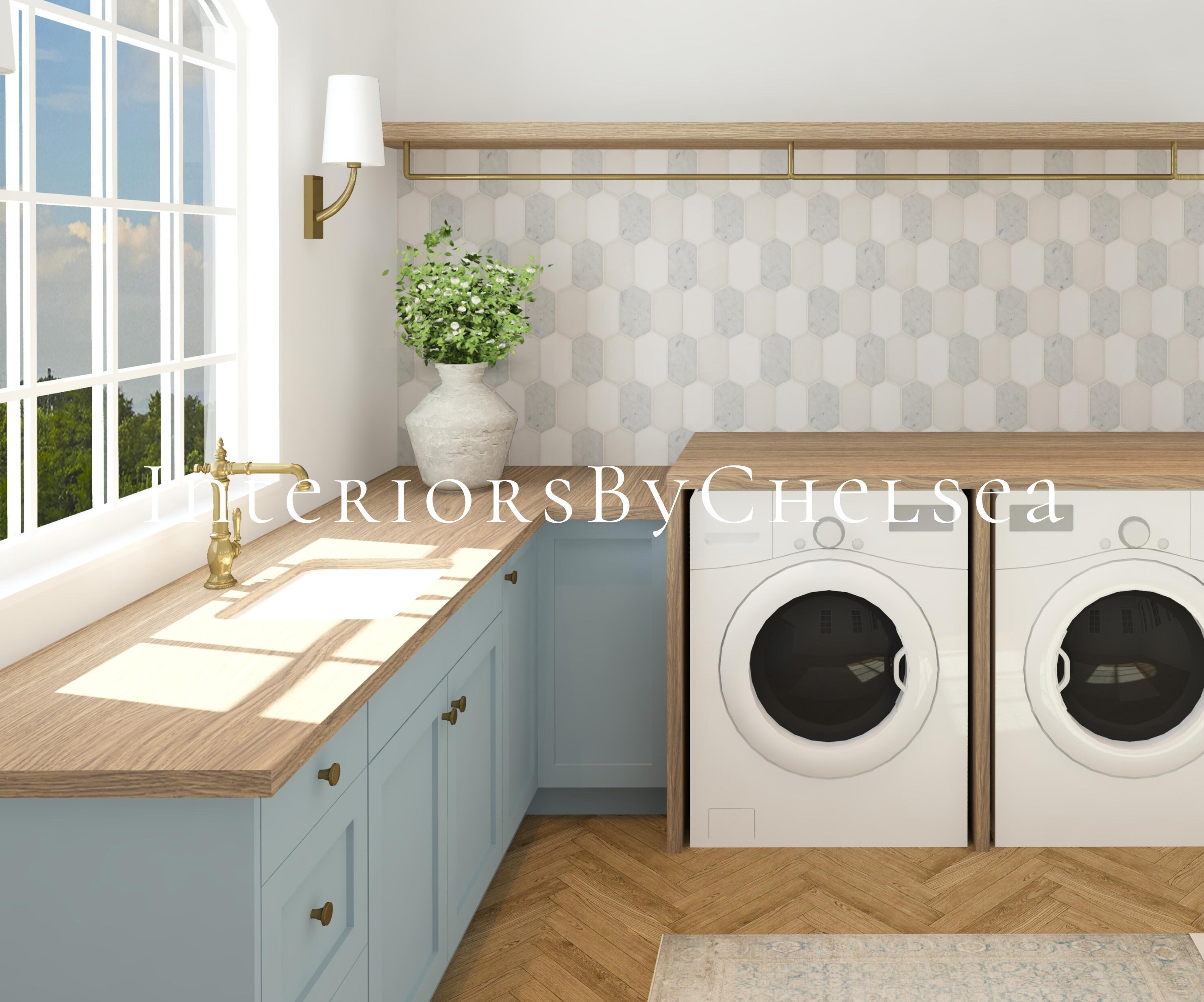 Custom Laundry Room Interior Design, Laundry 3D Render Realistic ...