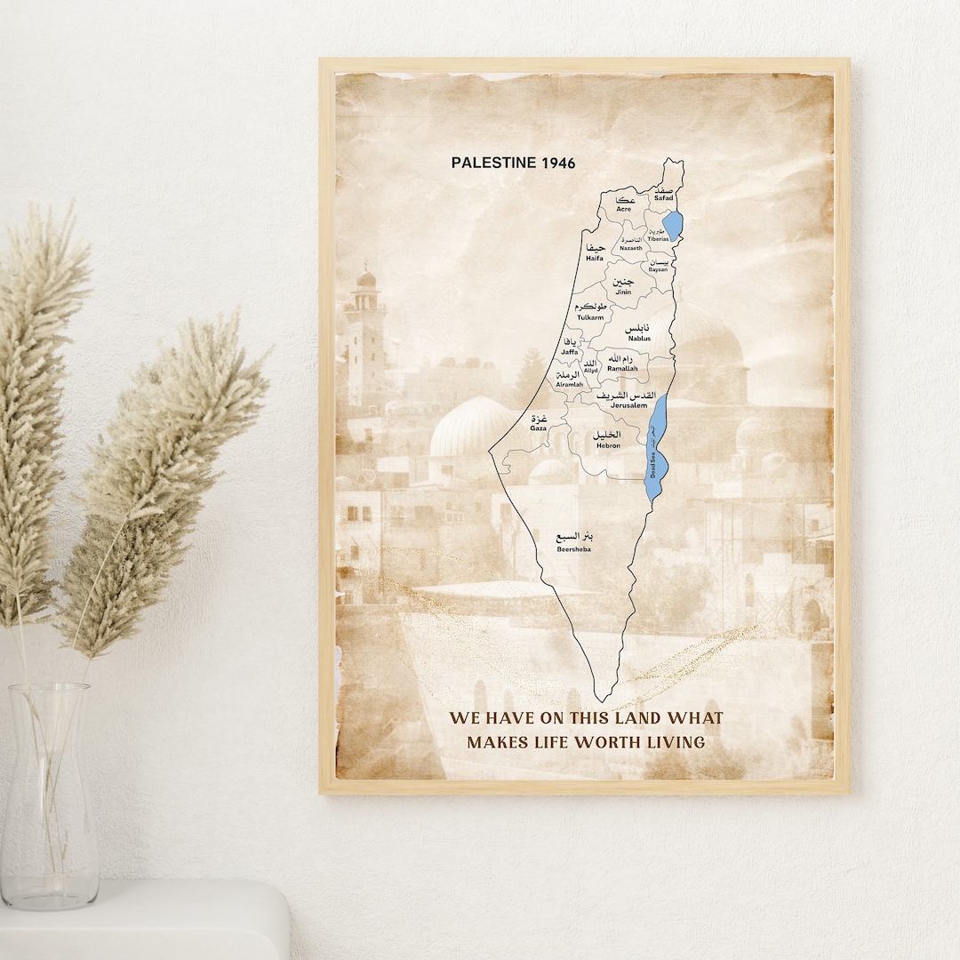 Historic Palestine Map 1946 With Al Aqsa Masjid Background - Etsy