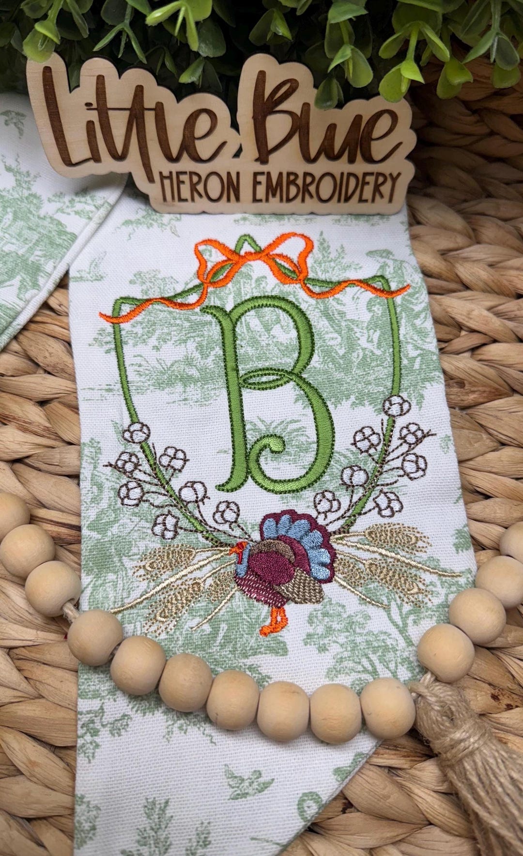 Embroidered Thanksgiving Turkey Crest Wreath Sash, Fall Wreath, Vintage ...